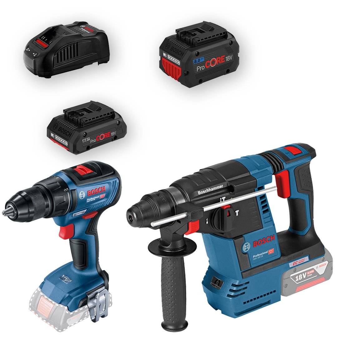 Set Bosch aku alata GBH 18V-26 + GSR 18V-50; 1x8,0Ah + 1x4,0 Ah ProCORE ...